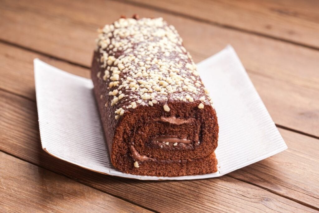 Chocolate Caramel Turtle Cake Roll - What Kate Baked